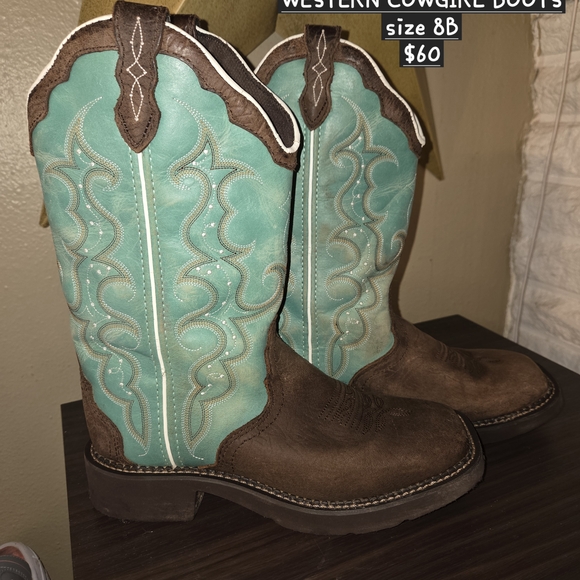 Justin Boots | Shoes | Justin Boots Turquoise And Brown Heeled Boots ...